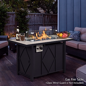 Yaheetech Propane Fire Pit 43in, Rectangle Propane Fire Pit Table 50,000 BTU Firepit with Ceramic Tabletop & Steel Base, Glass Fire Stones & Water-Resistant Cover for Outside