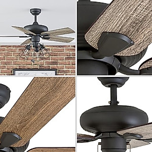 Prominence Home Madison County, 42 Inch Industrial Style LED Ceiling Fan with Light, Pull Chain, Three Mounting Options, Modern Dual Finish Blades, Reversible Motor - 50588-01 ( Bronze)