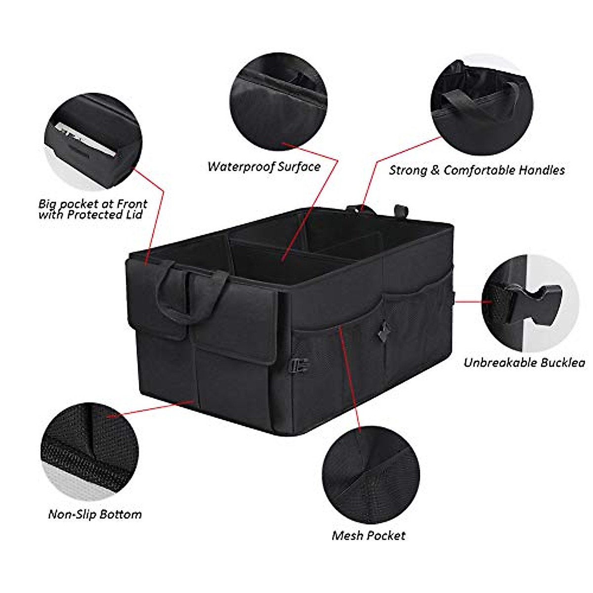 JiatuA Car Trunk Organizer, Trunk Organizer for SUV, 8 Pocket Backseat Trunk Organizer, Waterproof, Dust-proof, Durable Foldable Cargo Net Storage for More Trunk Space with Adjustable Straps, Black