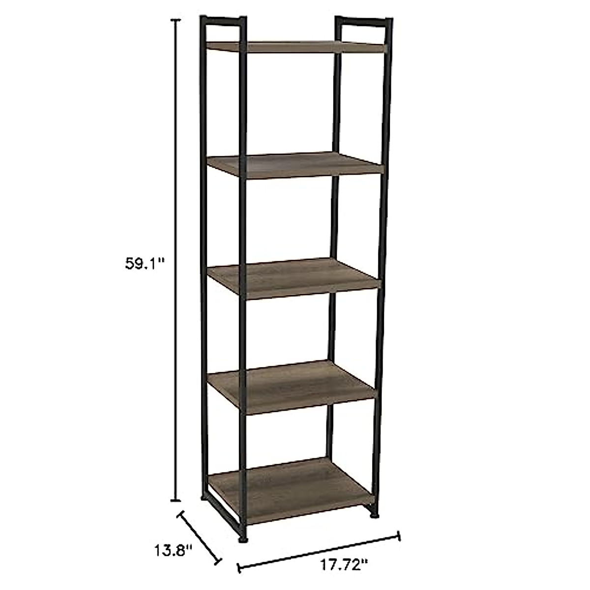 Household Essentials 5 Tier Storage Tower Metal, Grey Shelf – Black Frame, Ashwood