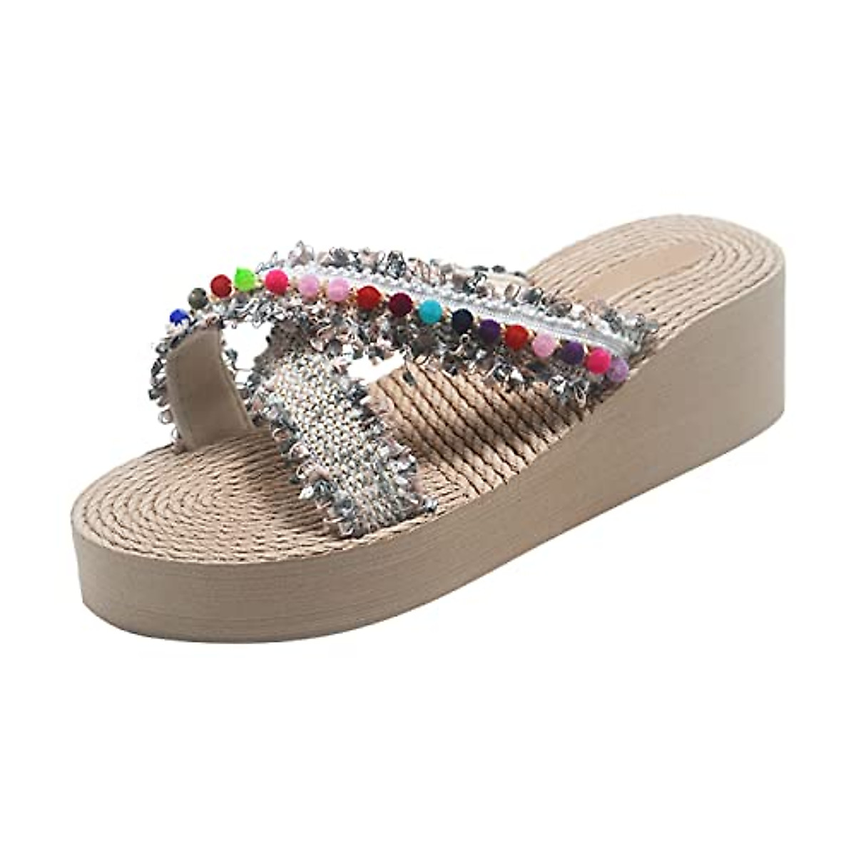 Beads Fashion Lacework Women's Shoes Heel Colorful Beach Shoes Slope Slippers Women Indoor Slippers Size 7