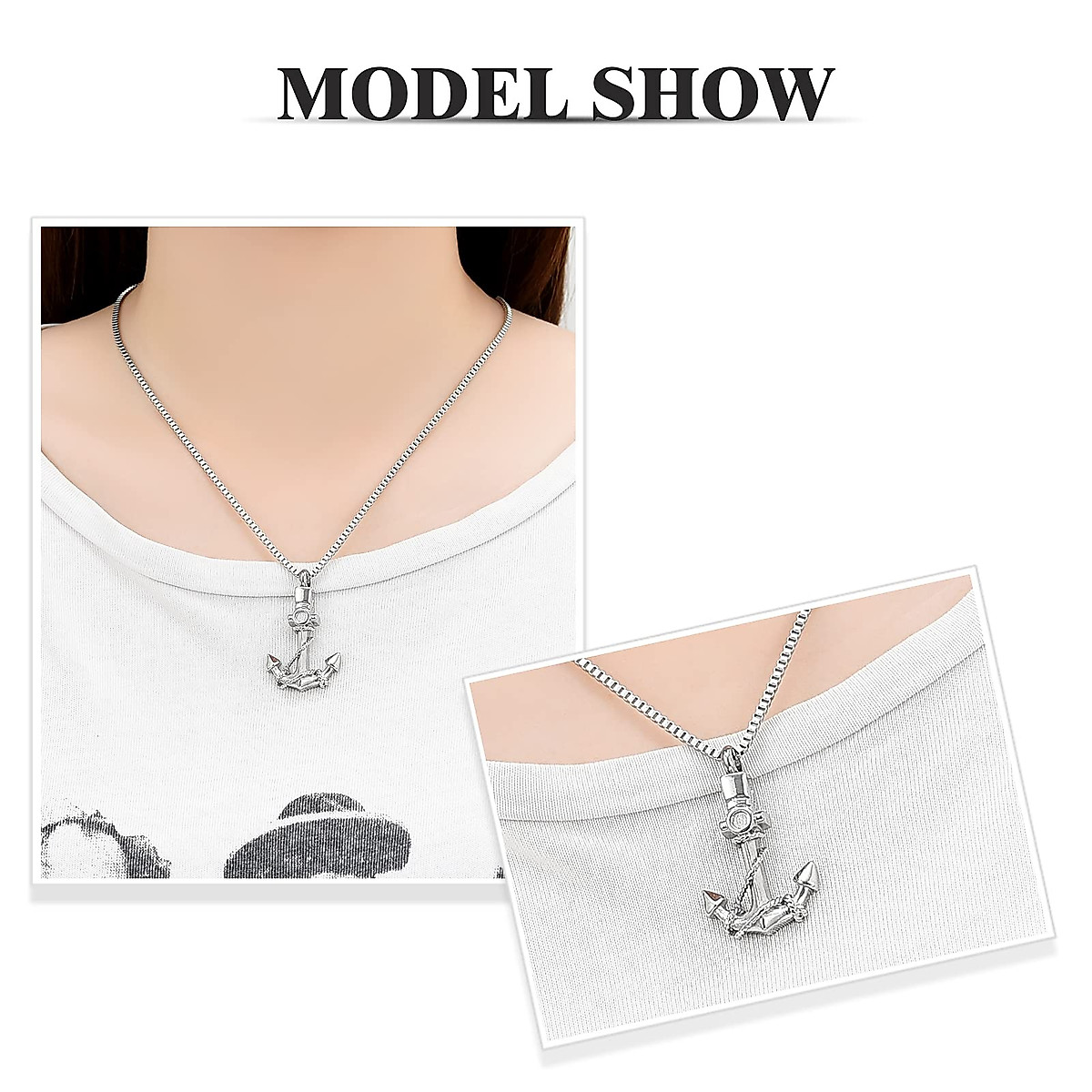XSMZB Cremation Jewelry for Ashes Anchor Urn Necklace for Ashes Urn Pendant Locket Memorial Keepsake Urn Necklace for Men Women Ashes Holder(Silver)