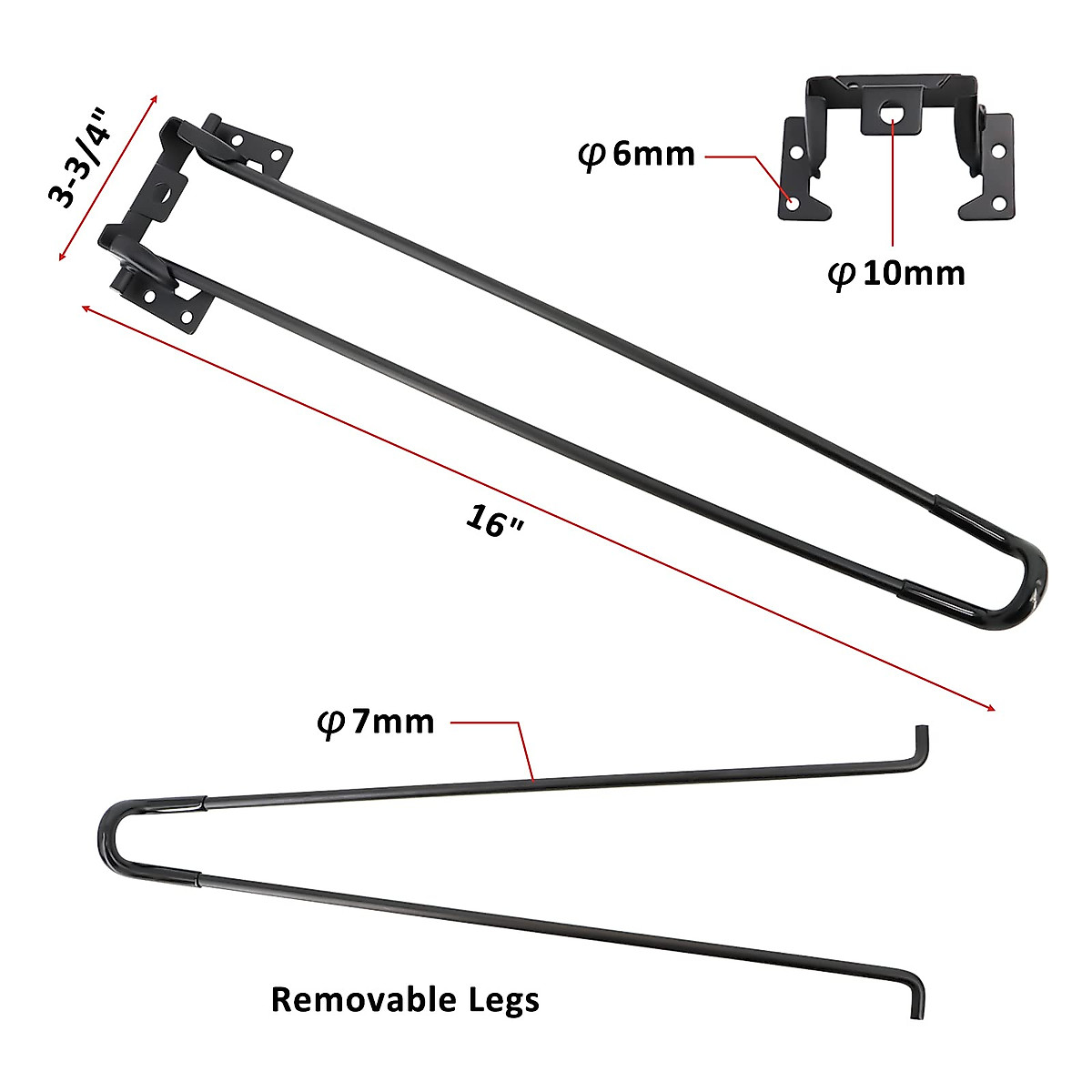 Foldable Hairpin Leg, 16" Metal Folding Table Legs, Heavy Duty Black Furniture Legs for Bench, Coffee Table, Laptop, Mini Computer Desk with Mounting Screw