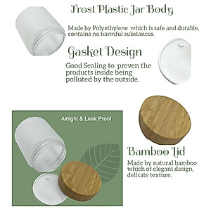 BEECO GIF2U Empty Bamboo Lid Jar 8oz/250g,Refilable Plastic Round Cosmetic Containers for Powder,Body Butter,Cream,Lotion,Wide Mouth Makeup Sample Storage Pot Dispenser(Frost)