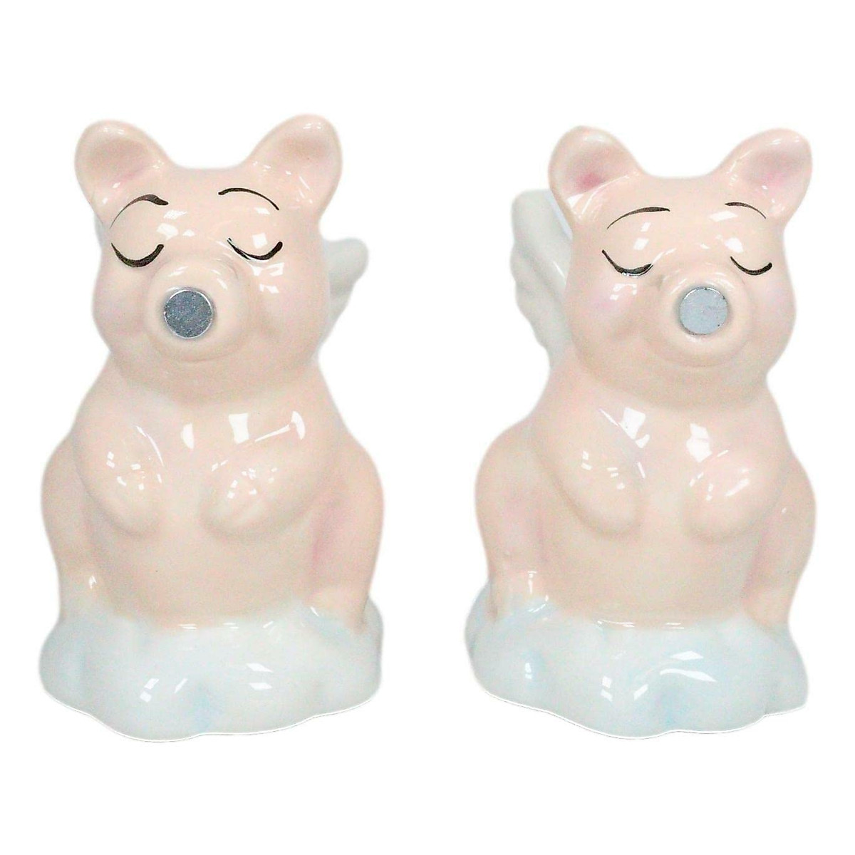 Set Of 1 Ceramic When Pigs Fly Angel Pig Couple On Clouds Kissing Salt And Pepper Shakers