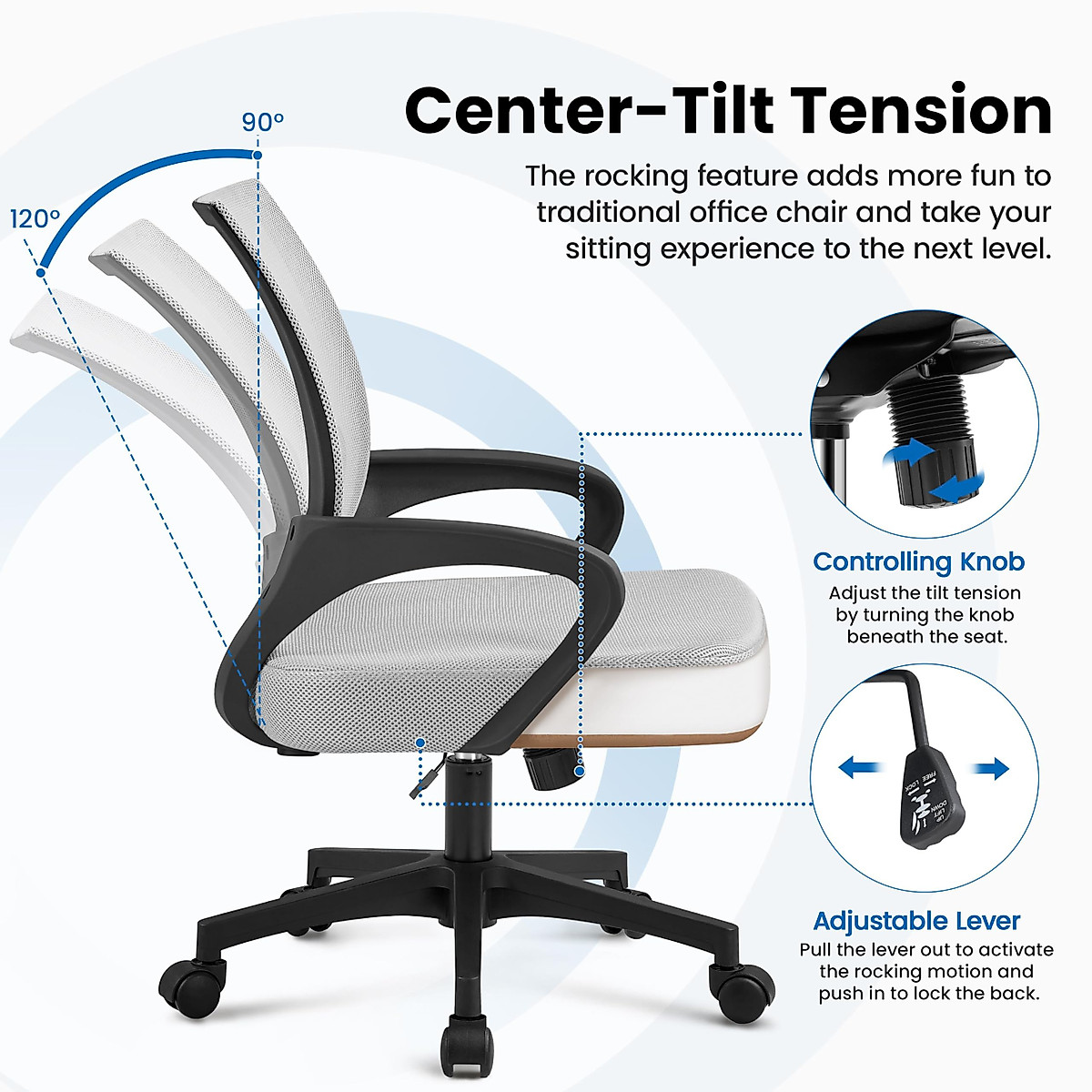 Topeakmart Executive Office Chair Computer Desk Chair Office Task Chair Study Work Chair Managerial Chair for Home Office Student Study Conference Room, Grey