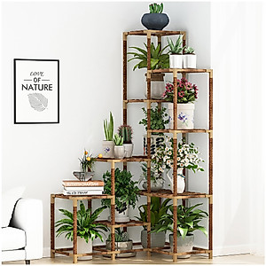 HOMKIRT Plant Stand Indoor Outdoor, 14 Tier Large Corner Plant Stand Tall Plant Shelf Rack Flower Stand For Multiple Plants, Wood Plant Holder Ladder Table Display For Patio Garden Balcony Window