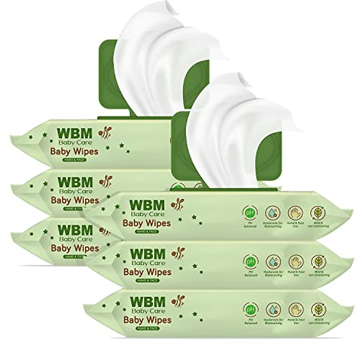 WBM Care Unscented Baby Wipes | 6 Flip-Top Packs (288 Total Wipes) | Gentle and safe for your baby’s sensitive skin | Perfect for quick and convenient cleaning