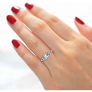 US Jewels Ladies 925 Sterling Silver Trinity Knot & Crescent Moon Ring, Size 4.5