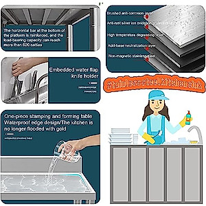 NYCDA Commercial Restaurant Sink, Single Bowl Sink W/Knife Holder, Stainless Steel Outdoor Sink, Freestanding Kitchen Sink, with Hot and Cold Water Faucet 120x50x80cm/47.2x19.7x31.5in Left