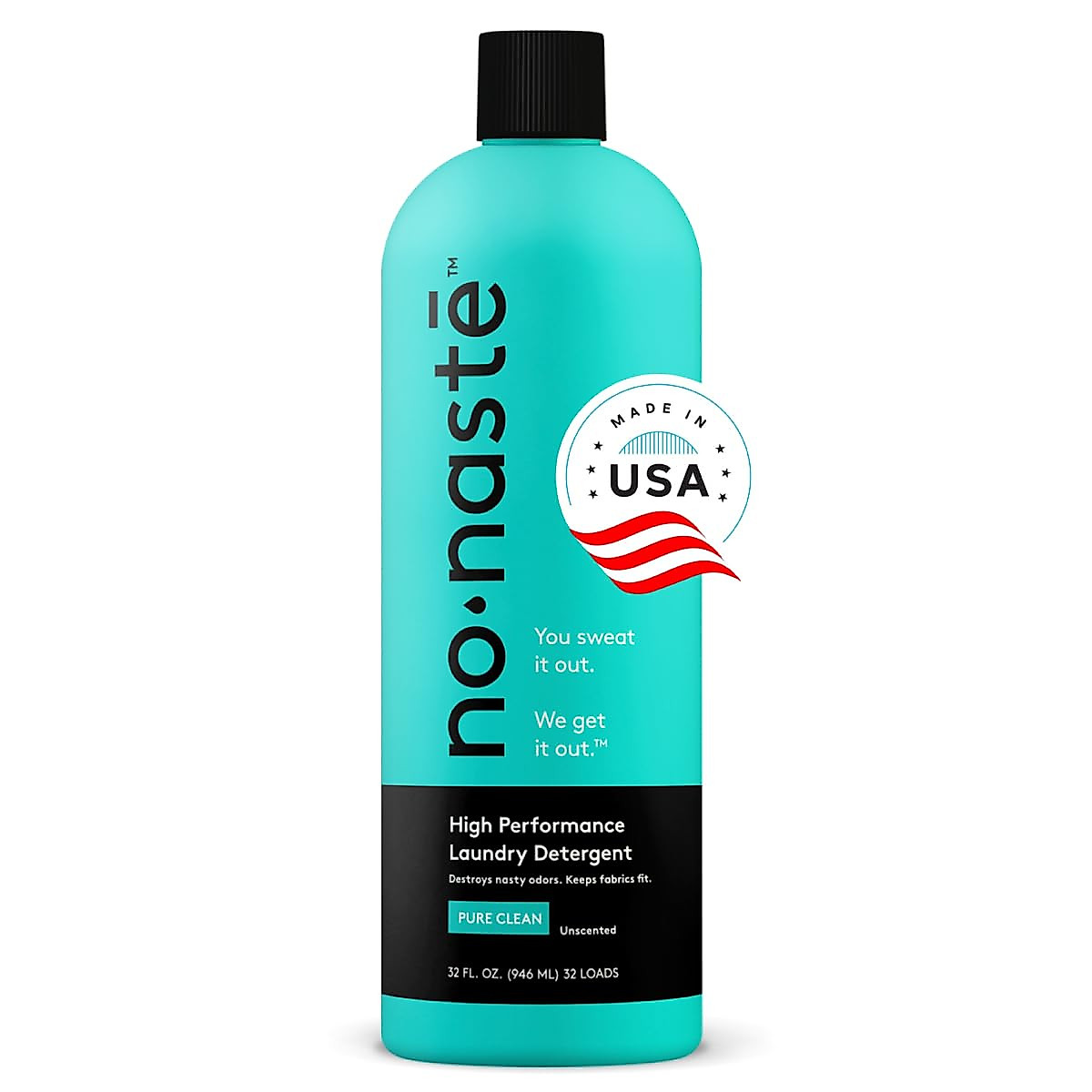 Nonaste Liquid Laundry Detergent - Pure Clean, 32 Fl Oz (Pack of 1) - Active Wear Laundry Detergent for Workout Clothes & More - Unscented, Gentle & Color Safe