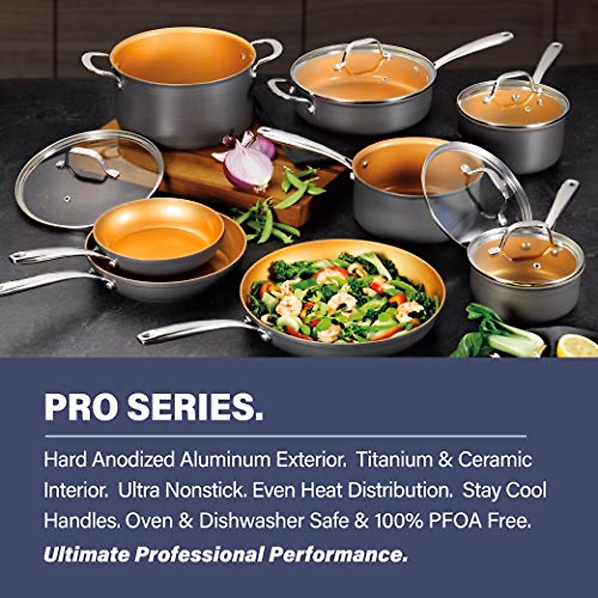 GOTHAM STEEL Pro Hard Anodized Pots and Pans 13 Piece Premium Cookware Set, Brown & Mini Egg and Omelet Pan with Ultra Nonstick Titanium & Ceramic Coating - 5.5", Dishwasher Safe, Stay Cool Handle