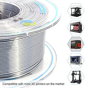 YOUSU Silk Silver PLA Filament 1.75mm 3D Printer Filament with Shiny Surface, Shiny Metallic PLA Silk Filament 1kg Spool, Compatible with Most of 3D Printer.