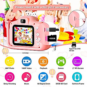 DAOKEY Upgrade Kids Camera for Girls, 1080P HD Digital Toddler Cameras for Children Birthday Festival Gift, Unicorn Camera for 3 5 6 7 8 9 Year Old Boys 20MP… Pink