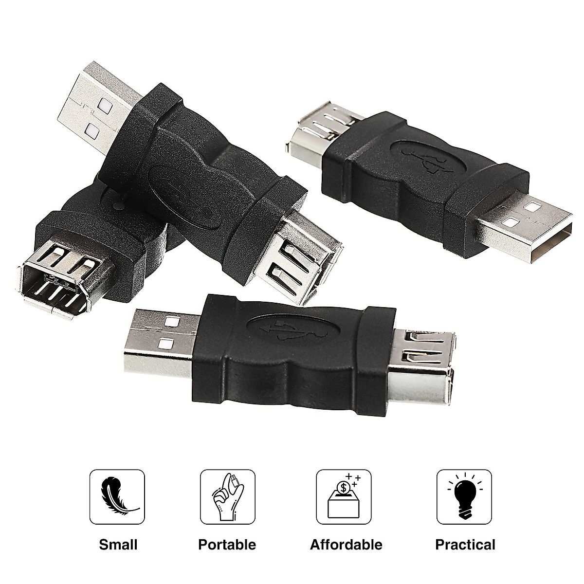 Fiada 4 Pieces Firewire 6 Pin USB Adapter, Female F to USB M Male Cable Converter, Compatible with Digital Cameras, Printers, MP3 Players, Cellular Phones