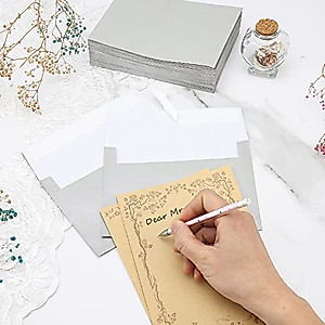 100 Pack Silver A7 Envelopes with 5 x 7 Card Envelopes Bulk Self Adhesive Seal Envelopes Invitation Envelopes for Weddings Invitations Birthday Baby Shower Metallic Silver Envelopes