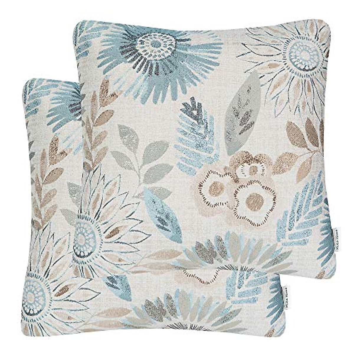 Mika Home Pack of 2 Throw Pillow Covers Decorative Pillow Cases for Sofa Couch Bed,Sunflower Pattern,22x22 Inches,Blue Cream