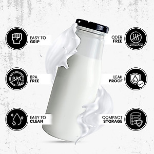 Bliss by Home Glass Milk Container, Milk Bottles With Lids, Reusable Bottle Jar For Milk Storage, 32 OZ Clear Milk Jar For Refrigerator, Kitchen Decor