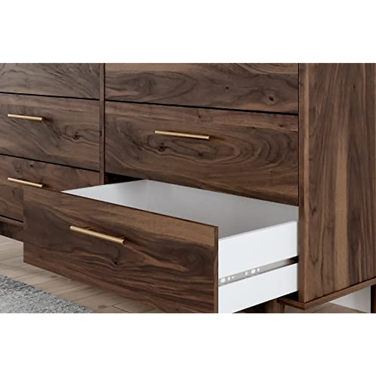 Signature Design by Ashley Calverson Contemporary 6 Drawer Dresser with Burnished Goldtone Pulls, Dark Brown