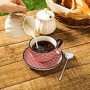 KitchenTour Espresso Cups and Saucers set, 6-pack,7oz - Cappuccino Cups with handle set of 6 - Teacup for Tea Party Bohemia style