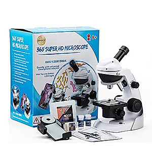 SWIFT Microscope for Kids Children Student 60X-200X,Compound Monocular Microscope with 42 PCS Accessories Including Smartphone Adapter, 10 PCS Blank Slides for Beginners