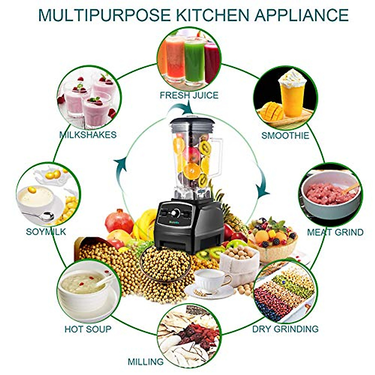 Countertop Blender Professional Commercial Mixer Blender 70oz with 2200 Watt Base，Total Crushing Technology for Smoothies, Ice and Frozen Fruit (Black)