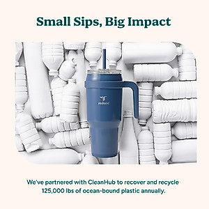 Reduce 40 oz Stainless Steel Tumbler with Handle - Dual-Wall Vacuum Insulated Travel Mug, Sweat-Proof Lid & Reusable Straw - Keeps Drinks Cold for 24 Hrs, Fits Cupholders, Dishwasher Safe-Mineral Blue