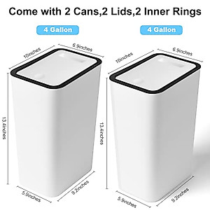 Anzoymx Bathroom Trash Cans with Lids 2 Pack Kitchen Garbage Can 4 Gallons with Pop Up Lid,Small Narrow Waste Basket Dog Proof for Bathroom Kitchen Bedroom Living Room and Office(15L,White)