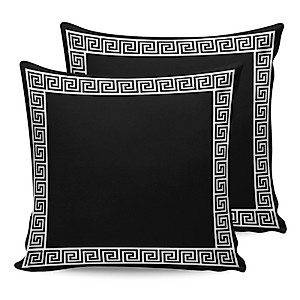 Funy Decor Waterproof Outdoor Throw Pillow Cover Geometric Greek Key Design Lumbar Pillowcases Set of 2 Black Decorative Patio Furniture Pillows for Couch Garden 18x18 inch
