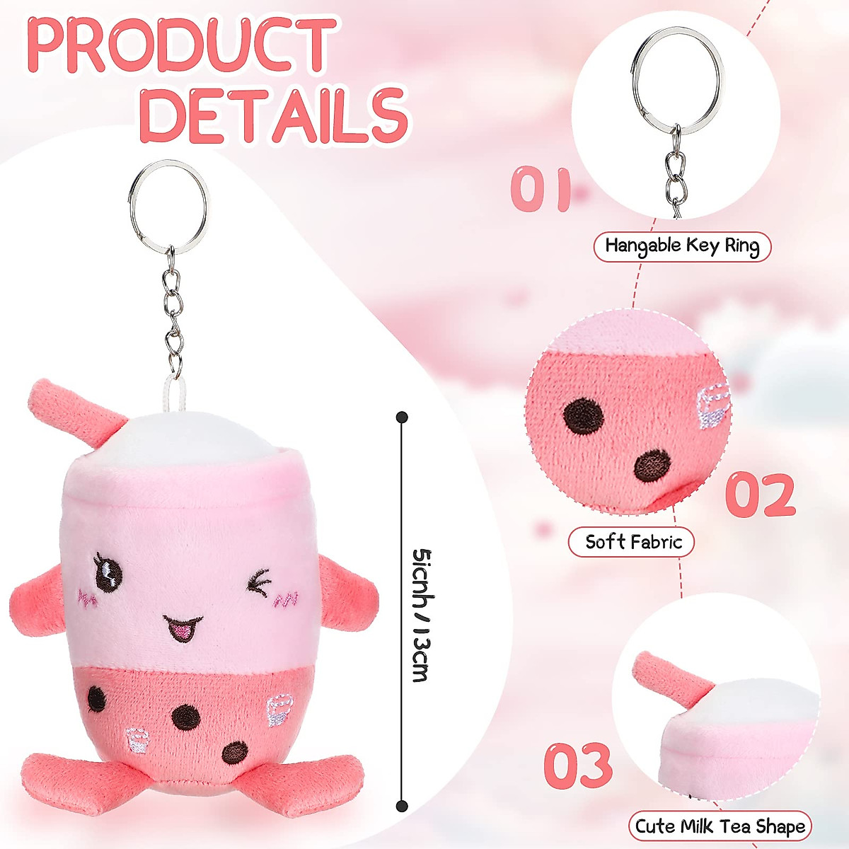 Jerify 16 Pcs Boba Tea Keychain Plush Bubble Tea Stuffed Animal Milk Tea Boba Plush Toy for Birthday Party Boba Lover(Animal)
