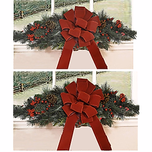 Set of 4 Wired Holiday Red Velvet Christmas Bows - 14 Loops - Outdoor Use - Lasting Color - Hand Tied in The US by Floral Designers