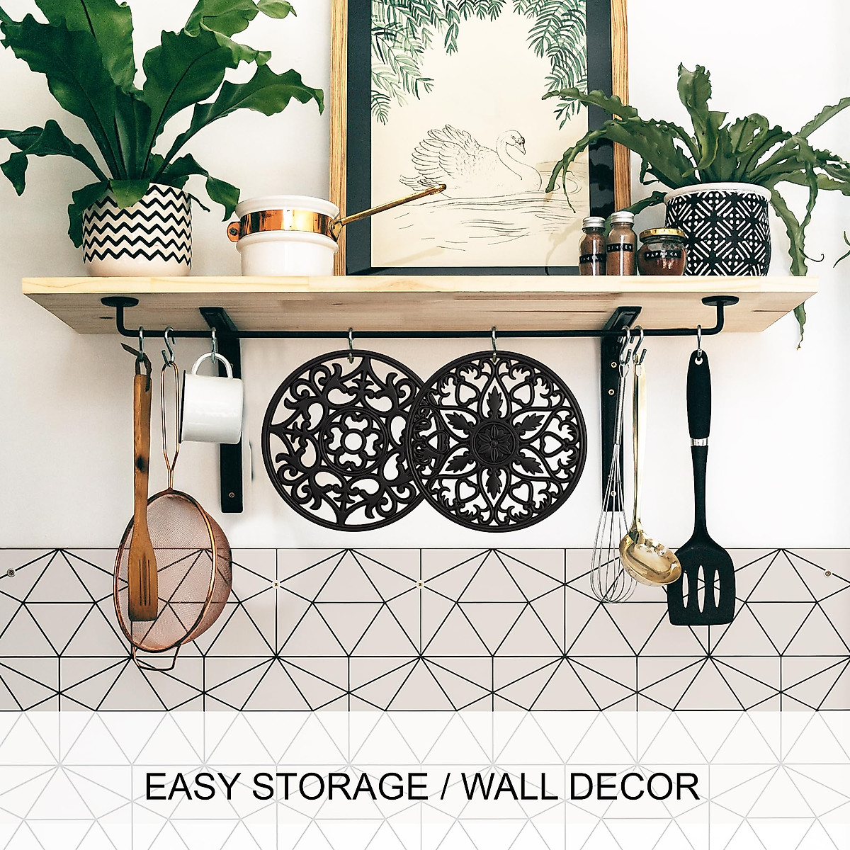 Studio Cornelia's 6 Decorative Heat Resistant Silicone Trivet Mats for Hot Pots, Pans and Dishes + 4 Coasters - Trivets Protect a Kitchen Table, Quartz Counter or Large Countertops from Heat