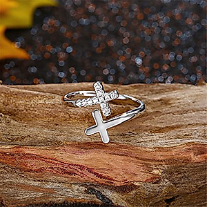 CANEER 925 Sterling Silver Christian Faith Cross Ring for Women, Dainty Inspirational Jewelry Easter Teen Gifts