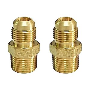 HQMPC Flare Fittings Brass Tube Fittings 1/2" Flare *1/2"NPT Gas Fitting HEX Brass Pipe Fitting 2Pcs
