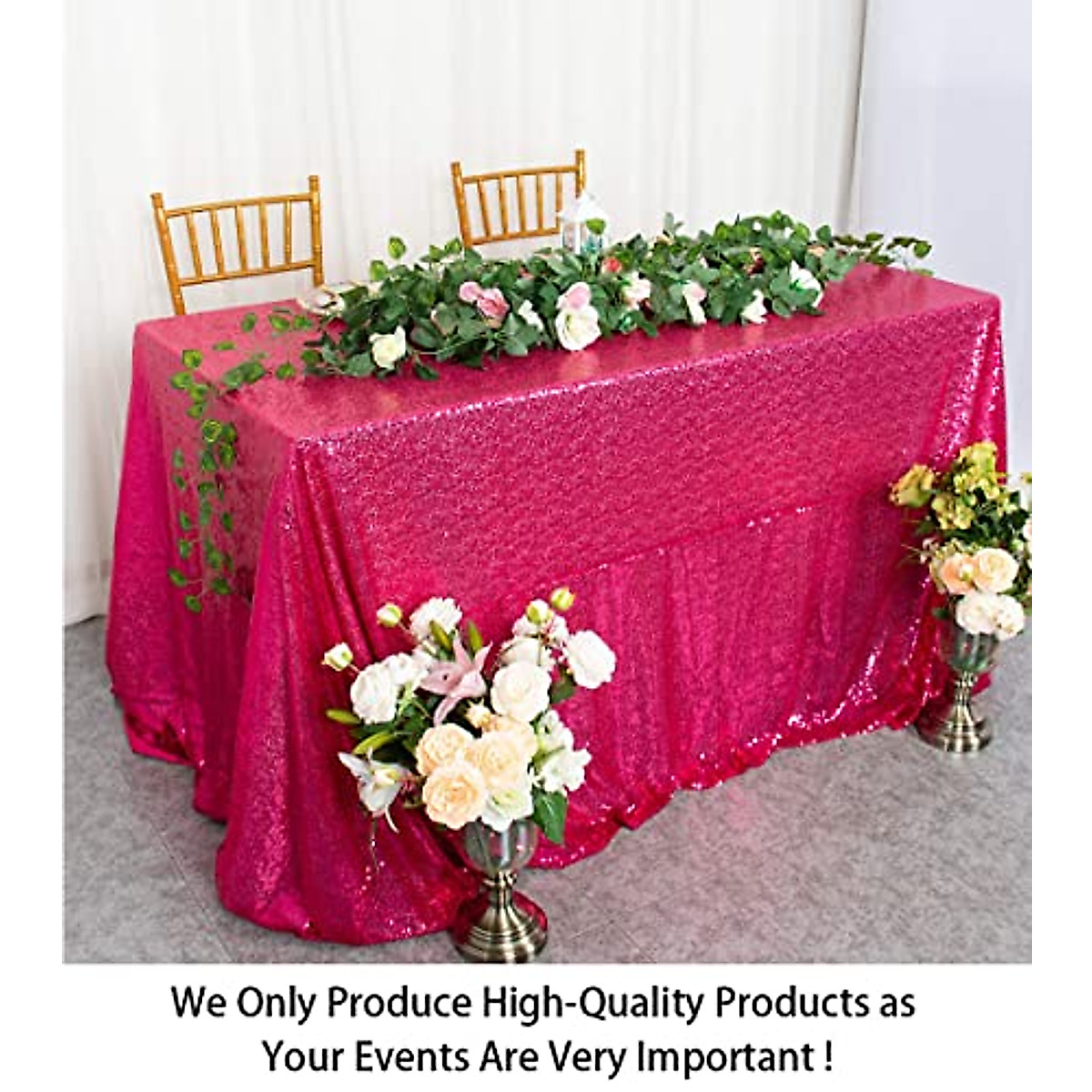 ShinyBeauty Hot Pink Sequin Tablecloth Rectangle 60inx102in Sequin Tablecloth for Wedding/Party-Fuchsia