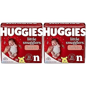 Huggies Little Snugglers Baby Diapers, Size Newborn (up to 10 lbs), 31 Ct, Newborn Diapers (Pack of 2)
