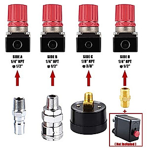 Preciva Air Compressor Pressure Regulator with Dial Gauge, 0-175 PSI Air Gauge for Air Compressor and Air Tools (Four Way Valve)