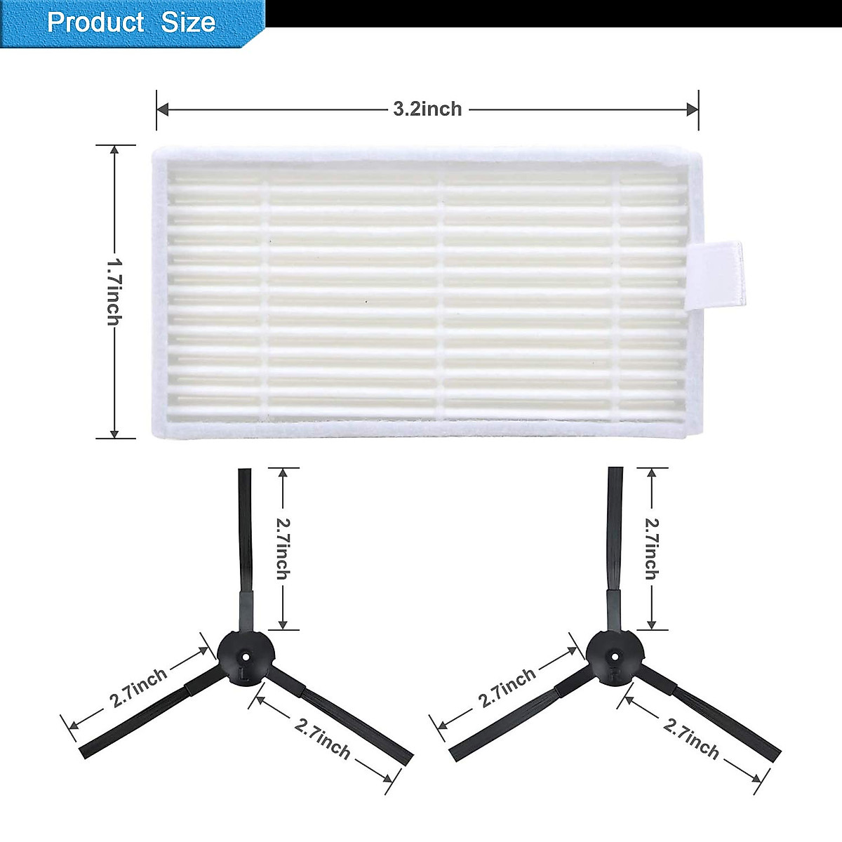 Smilyan Replacement Parts for ILIFE V3 V3s V5 V5s Pro Robotic Vacuum Cleaner, Accessories Kit Includes Primary Filter & Side Brushes & 8 Robot Vacuum Cleaner Filters (1+8+8)