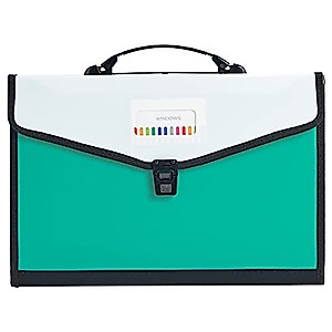 Leagl Size 13-Pockets Expanding File Folder with Handle, Plastic Accordion Filling File Folder Expandable Monthly Portable Paper Document Organizer for Office School & Home (Green)