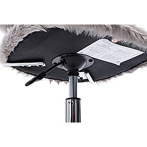 Grey Comfy Home Office Chair, Modern Cute Fluffy Armless Task Chair with Wheels, Faux Fur Upholstery