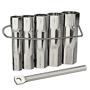 DURATECH Shower Valve Socket Wrench Set with Bar Handle for Removing Tub & Shower Valve，5-Piece, includes 21/32”x 27/32”, 29/32”x 31/32”, 1-1/32” x1-3/32”, 1-5/32”x1-9/32”, 1-11/32”x 1-7/16”