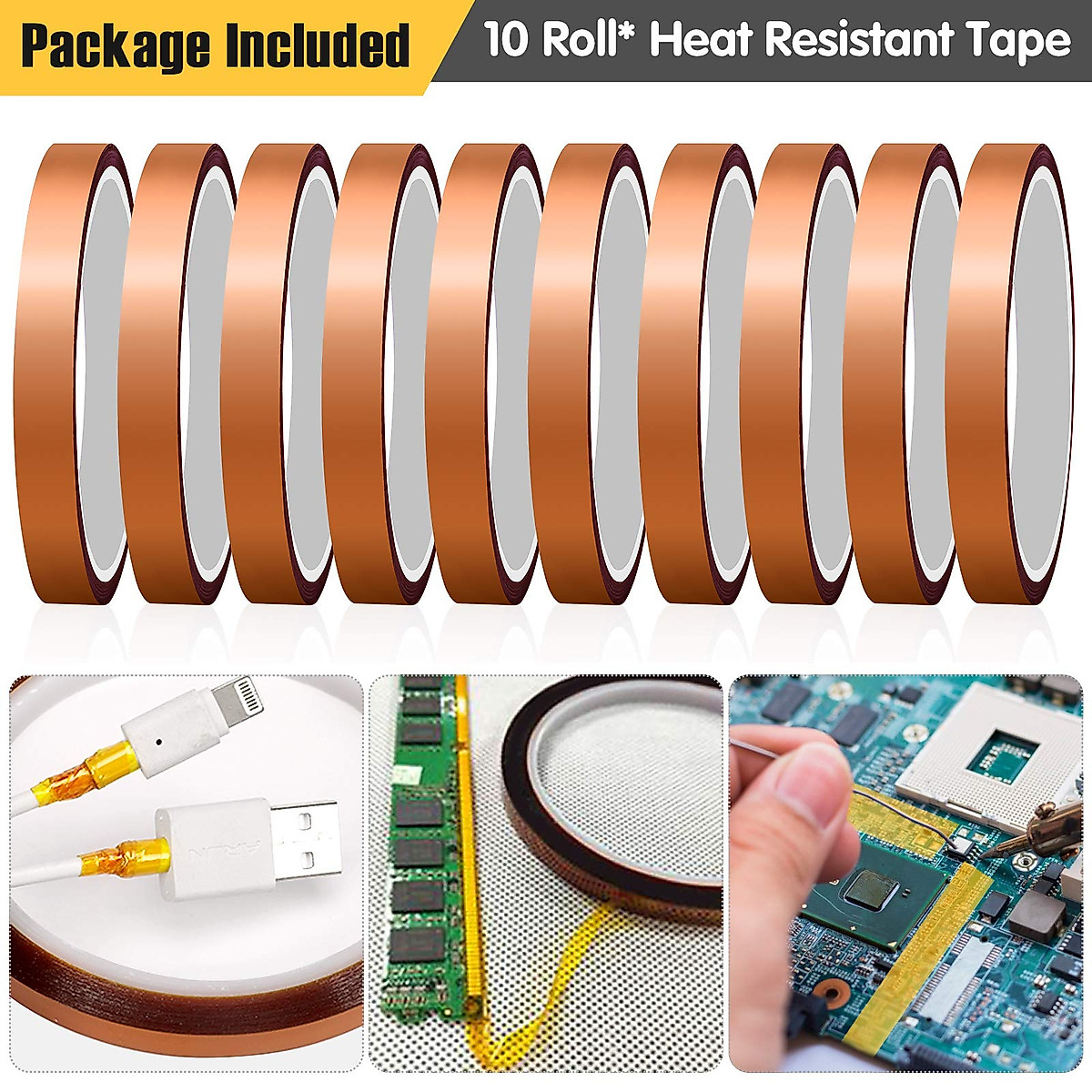 10 Rolls Heat Resistant Tapes for Sublimation, 10mm X 33m 108ft Heat Press Tape for High Temperature Heat Transfer for Sublimation on Coffee Mugs, Adhesive Vinyl No Residue, Electronics, Soldering