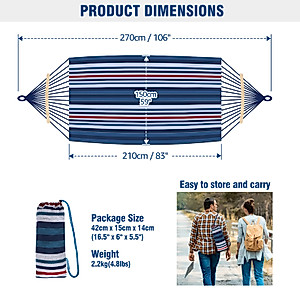 Anyoo Garden Cotton Hammock Comfortable Fabric Hammock with Spreader Bar Durable Hammock Up to 450lbs Portable Lightweight Hammock with Travel Bag,Perfect for Camping Outdoor/Indoor Patio Backyard