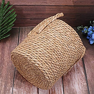 YARDWE 1Pc Woven Linen Flower Basket with Plastic Film Seagrass Storage Basket with Handles Handwoven Storage Bin Plant Holders ( Light Brown )