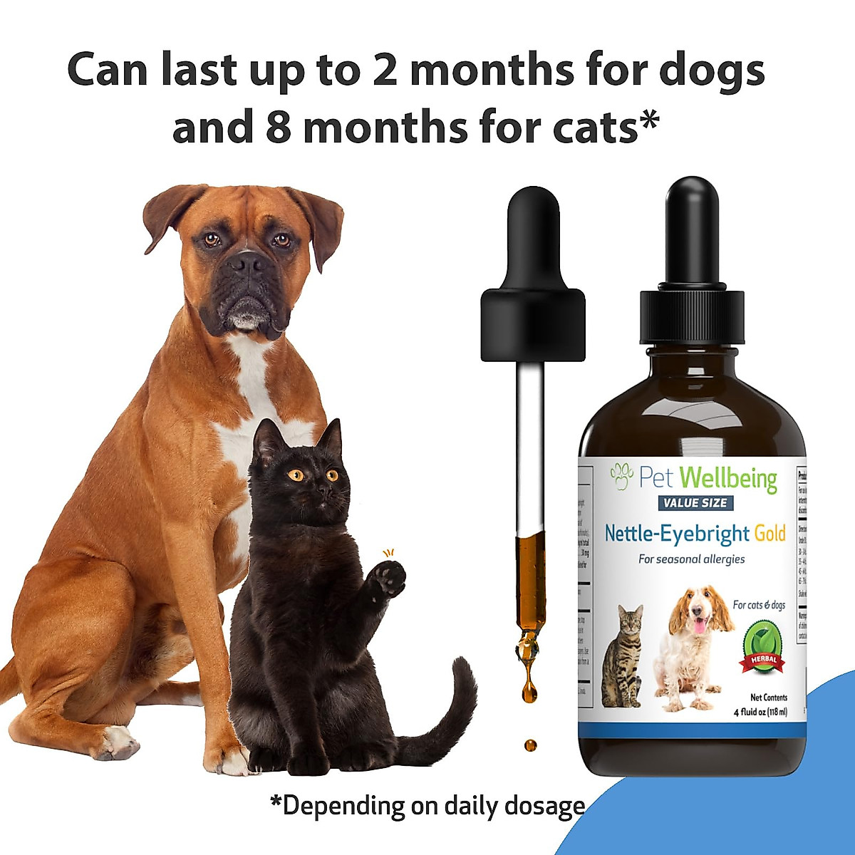 Pet Wellbeing Nettle-Eyebright Gold for Dogs & Cats - Vet-Formulated - Seasonal Sneezing, Itching, Watery Eyes - Natural Herbal Supplement 4 oz (118 ml)