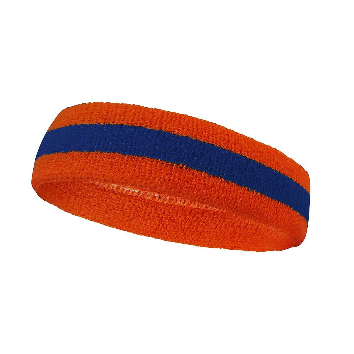 COUVER 2 Color Stripe Terry Sports Headband (1 Piece), Blue/Dark Orange