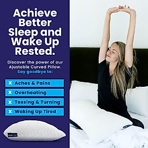 Sidney Sleep Set of 2 Queen Size Bed Pillows for Side and Back Sleepers - Adjustable Filling - Memory Foam Pillows for Neck and Shoulder Pain - Customizable Loft - Extra Foam Included (White)