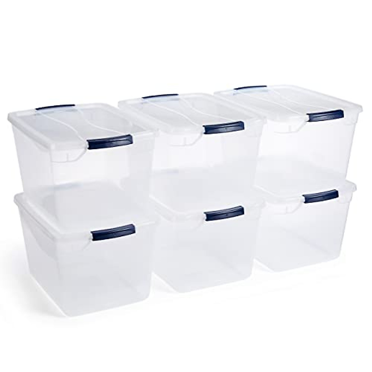 Rubbermaid Cleverstore Clear 30 Qt/7.5 Gal, Pack of 6 Stackable Plastic Storage Containers with Durable Latching Clear Lids, Visible Storage, Great for Closet, Laundry, and Kitchen