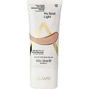 Almay Anti-Aging Foundation, Smart Shade Face Makeup, Medium Coverage, Natural Finish with SPF 20, Hypoallergenic-Fragrance Free, Dermatologist Tested, 100 My Best Light, 1 Oz