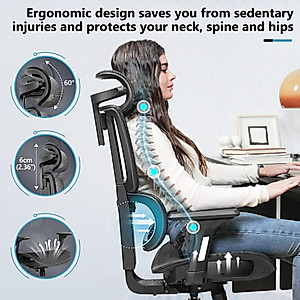 Primy Ergonomic Gaming Chair, Adjustable Lumbar Support, Breathable Mesh Seat, 360 Swivel, Black